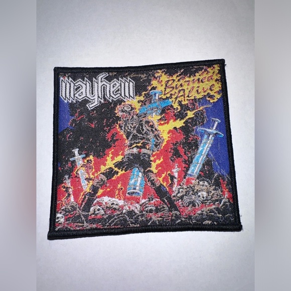 Accessories | Mayhem Burned Alive Sew On Black Border Woven Patch | Poshmark